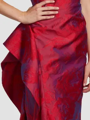 Rickie Freeman For Teri Jon Jacquard One-shoulder Ruched Gown