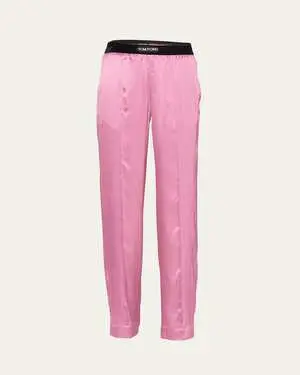 TOM FORD Logo-Banded Silk PJ Pants Hot Pink