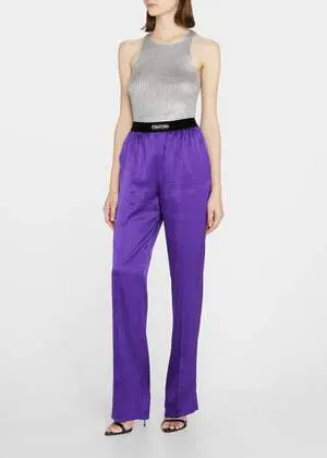 TOM FORD Logo-Banded Silk PJ Pants Pale Parma Violet