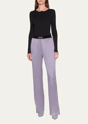 TOM FORD Logo-Banded Silk PJ Pants Pale Parma