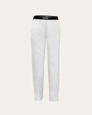 TOM FORD Logo-Banded Silk PJ Pants White