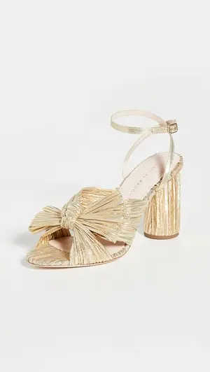 LOEFFLER RANDALL Camellia Pleated Bow Heels With Ankle Strap - Gold