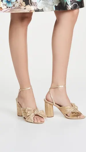 LOEFFLER RANDALL Camellia Pleated Bow Heels With Ankle Strap - Gold