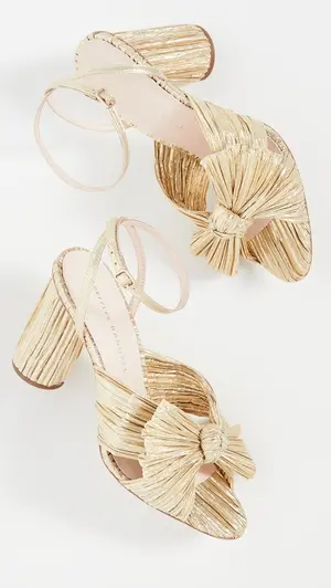 LOEFFLER RANDALL Camellia Pleated Bow Heels With Ankle Strap - Gold