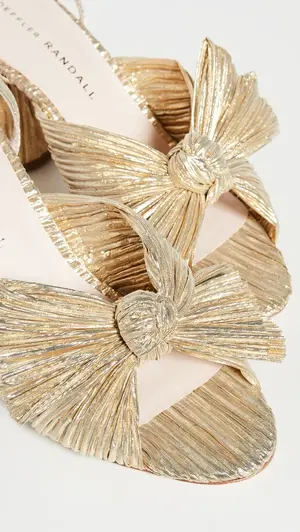 LOEFFLER RANDALL Camellia Pleated Bow Heels With Ankle Strap - Gold