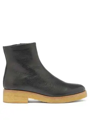 THE ROW The Row - Boris Leather Ankle Boots - Womens - Black - Black