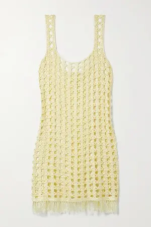 Calle Del Mar Fringed Crocheted Mini Dress