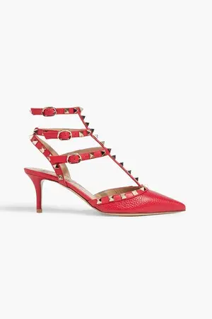 Valentino Garavani Rockstud Smooth And Pebbledleather Pumps - Red