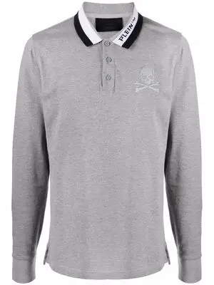 Philipp Plein Logo Skull Print Polo Shirt - Grey