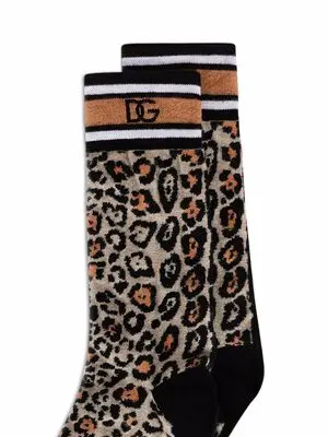 Dolce & Gabbana Leopard-print Jacquard Crew Socks - Brown