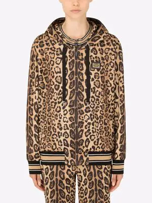 Dolce & Gabbana Leopard-print Zip-up Hoodie - Brown