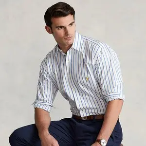 Ralph Lauren Striped Stretch Poplin Shirt Harbor Island Blue/white
