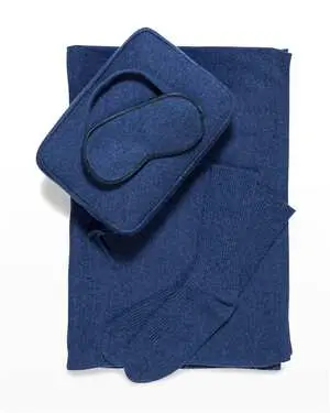 Sofia Cashmere Cashmere Cable-knit Travel Set Denim