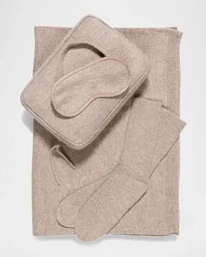 Sofia Cashmere Cashmere Cable-knit Travel Set - Oat