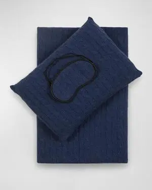 Sofia Cashmere Cashmere Cable-knit Travel Set - Blue