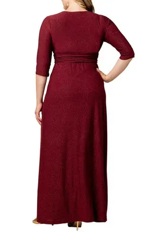 KIYONNA Romanced Moonlight Glitter A-line Gown - Dark Red