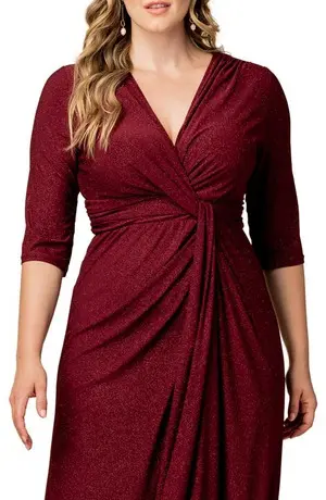 KIYONNA Romanced Moonlight Glitter A-line Gown - Dark Red