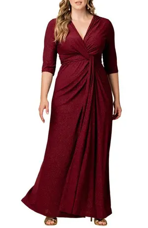 KIYONNA Romanced Moonlight Glitter A-line Gown - Dark Red