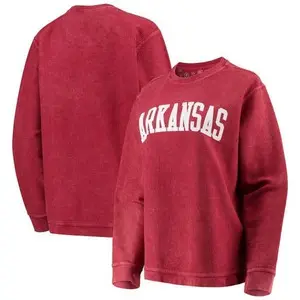 PRESSBOX Arkansas Razorbacks Comfy Cord Vintage Wash Basic Arch Pullover Sweatshirt - Cardinal