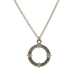 Armenta Champagne Diamond Open Pavé Circle Necklace - Silver/ Yellow Gold