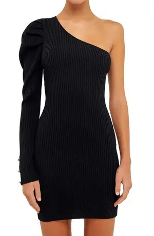 Endless Rose Puff Sleeve One Shoulder Sweater Dress