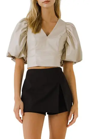 Endless Rose Puff Sleeve Faux Leather Top