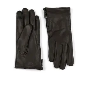 ALLSAINTS AllSaints Leather Gloves With Zip Bitter Brown/gunmetal