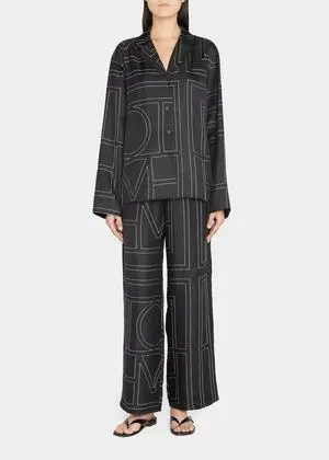 TOTEME Monogram-embroidered Silk Pajama Top Black Monogram 92
