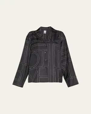 TOTEME Monogram-embroidered Silk Pajama Top - Black