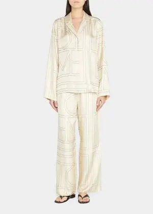 TOTEME Monogram-embroidered Silk Pajama Top Ivory Monogram 92