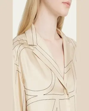 TOTEME Monogram-embroidered Silk Pajama Top - Natural