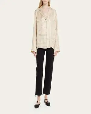 TOTEME Monogram-embroidered Silk Pajama Top - Natural
