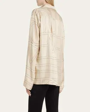 TOTEME Monogram-embroidered Silk Pajama Top - Natural