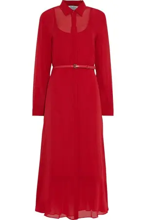 Max Mara Max Mara Woman Delfi Belted Silk-chiffon Midi Dress Red Size 36 - Red
