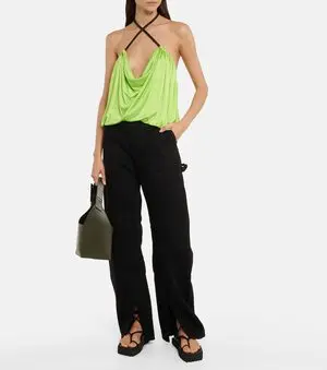 Attico Pauline Leather-trimmed Top