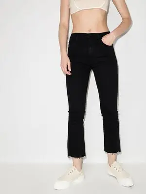 MOTHER The Insider Crop Step Fray Jeans - Black