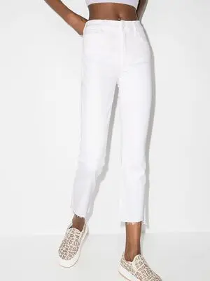 MOTHER The Insider Crop Step Fray Jeans - White