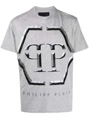 Philipp Plein Embellished-logo T-shirt - Grey
