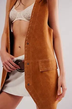 Free People We The Free Low Rider Suede Vest - Cinnamon Brulee