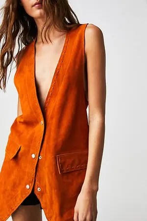 Free People We The Free Low Rider Suede Vest Orange Lily
