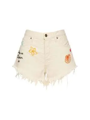 Alanui Mermaid Embroidered Cotton Denim Shorts - White,multi