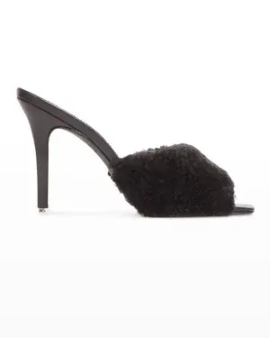 BLACK SUEDE STUDIO Macca Shearling Stiletto Slide Sandals - Black/black