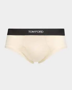 TOM FORD Men & Apos;s Jacquard Logo Cotton Briefs Chalk