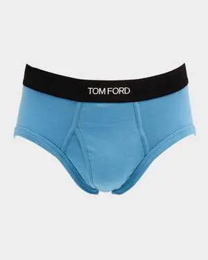 TOM FORD Men & Apos;s Jacquard Logo Cotton Briefs Mid Blue