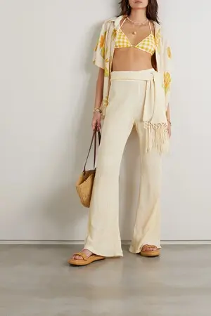 Savannah Morrow Vea Crinkled Silk And Bamboo-blend Pants