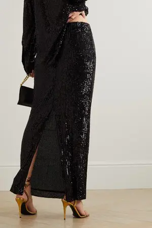 TOM FORD Sequined Tulle Maxi Skirt - Black