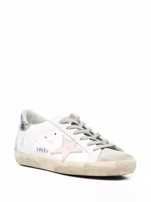 GOLDEN GOOSE Super-star Trainers With Pink Star And Silver Heel Tab