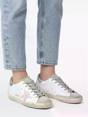 GOLDEN GOOSE Super-star Trainers With Pink Star And Silver Heel Tab
