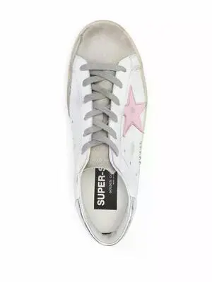 GOLDEN GOOSE Super-star Trainers With Pink Star And Silver Heel Tab