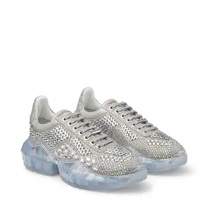JIMMY CHOO Diamond/f Crystal Shimmer Suede Low-top Trainers With Crystal Details